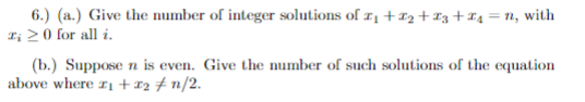 Solved (a.) Give the number of integer solutions of x1 + x2 | Chegg.com