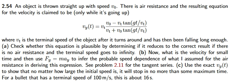 Solved 2.54 An object is thrown straight up with speed vo. | Chegg.com