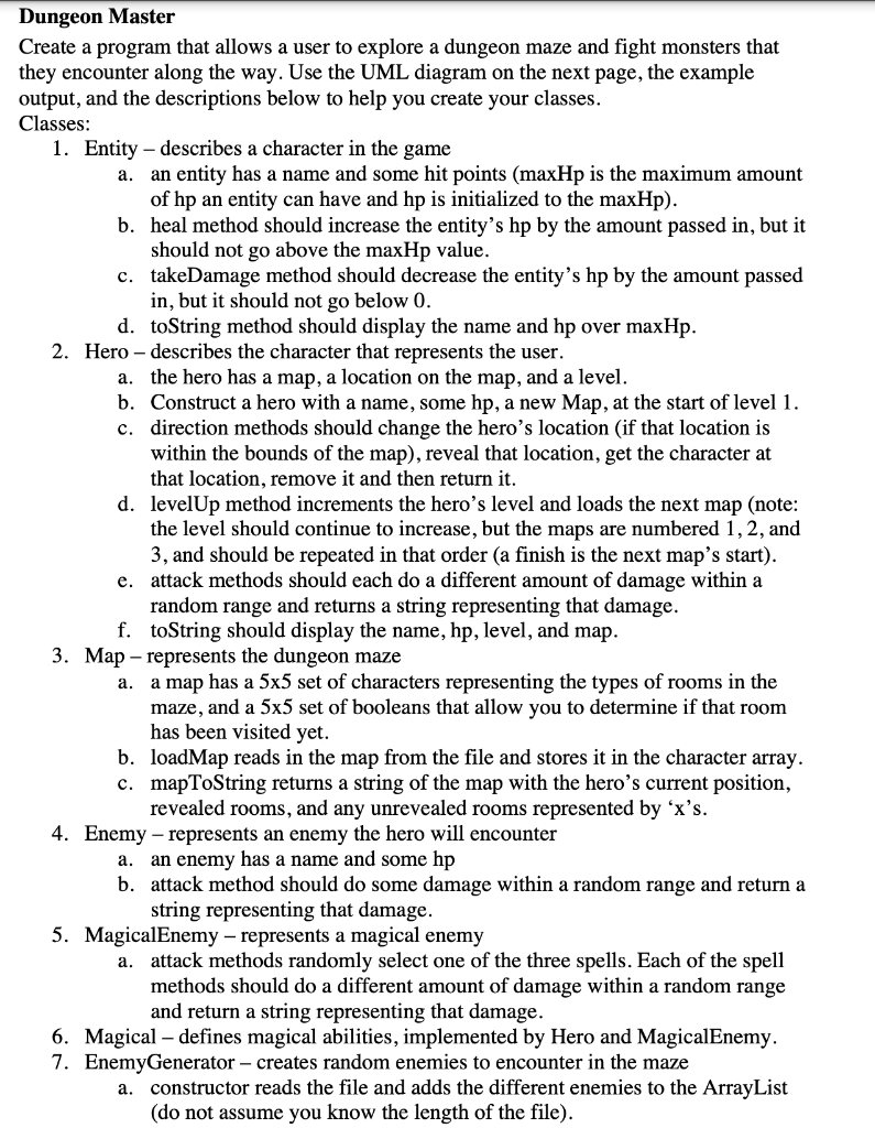 Solved Dungeon Master Create a program that allows a user to | Chegg.com