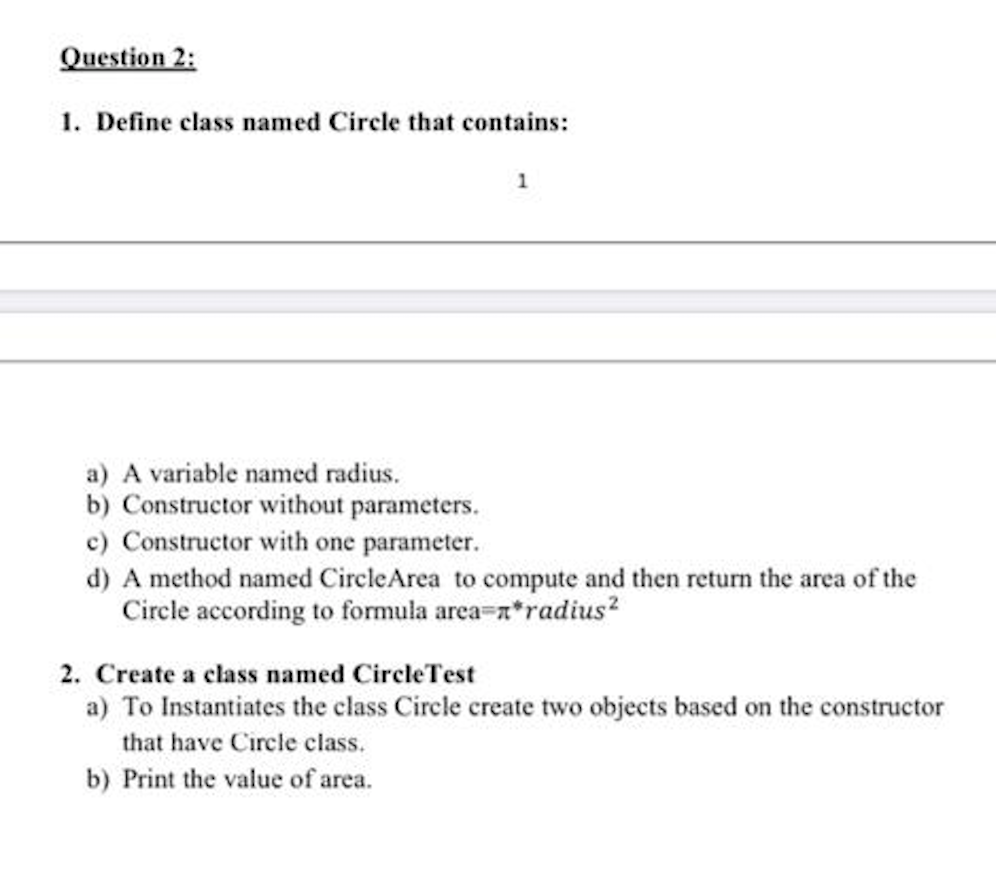 Solved Question 2 1 Define Class Named Circle That