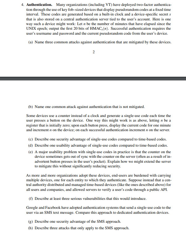 Solved 4. Authentication. Many organizations (including VT) | Chegg.com