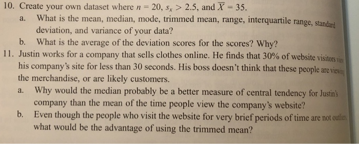 10. Create your own dataset where n 20, s > 2.5, and | Chegg.com