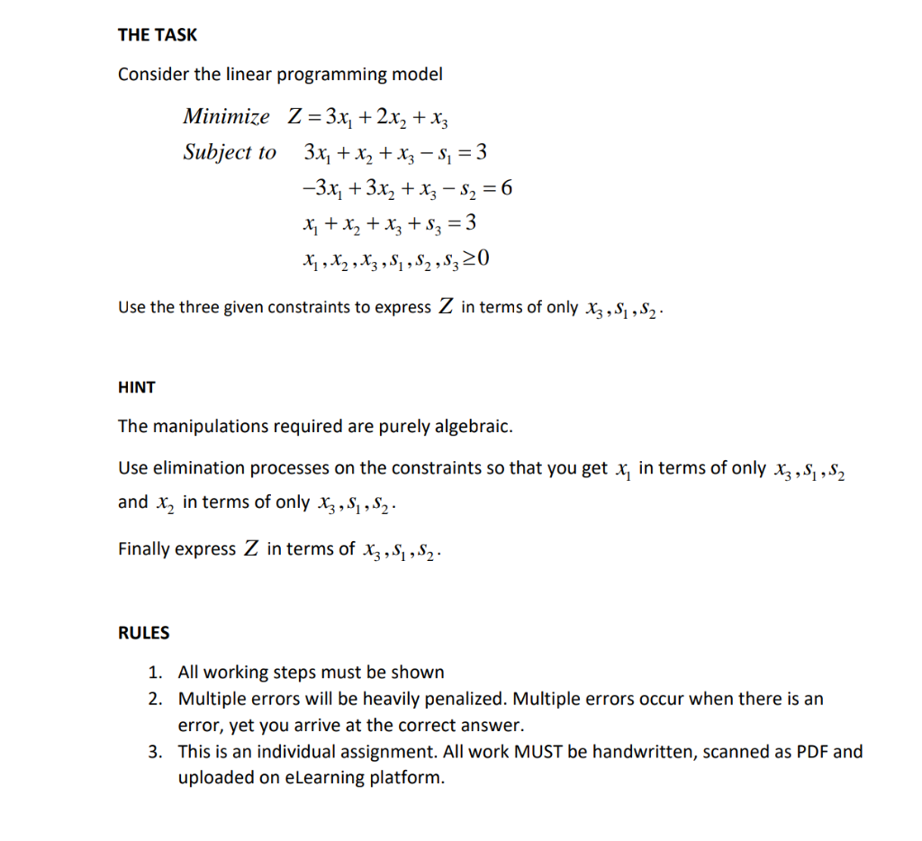 Solved THE TASK Consider the linear programming model | Chegg.com
