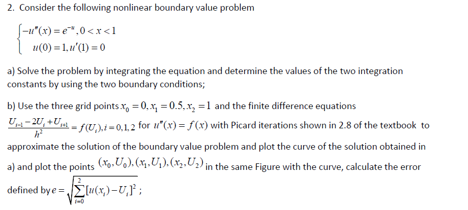 Solved 2. Consider the following nonlinear boundary value | Chegg.com
