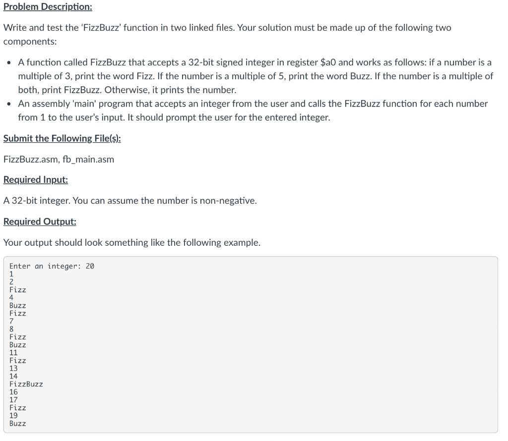 Solved Problem Description: Write and test the 'FizzBuzz' | Chegg.com
