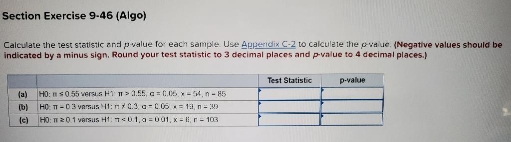Solved Calculate The Test Statistic And P Value For Each 0472