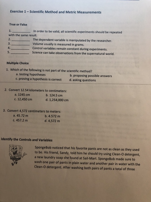 Solved Exercise 1- Scientific Method and Metric Measurements | Chegg.com