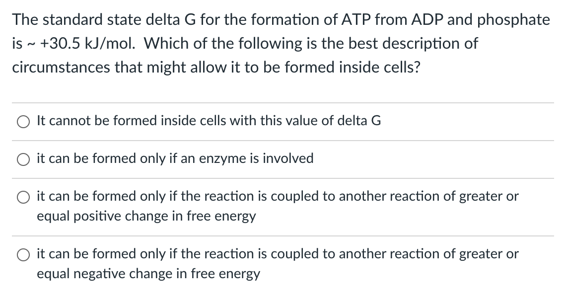Solved The standard state delta G for the formation of ATP | Chegg.com