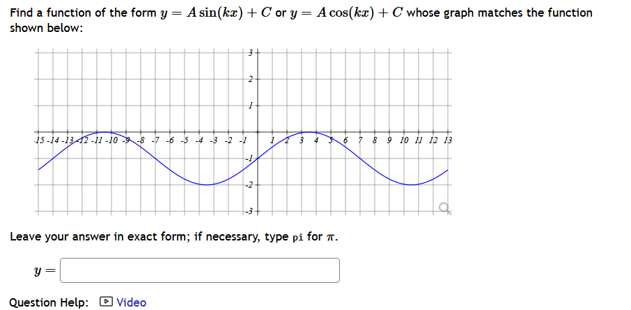 Find a function of the form y=Asin(kx)+C or | Chegg.com