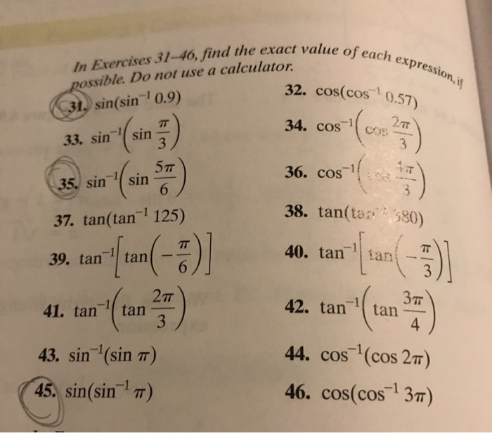 Solved In Exercises 31-46, find the exact value of each | Chegg.com