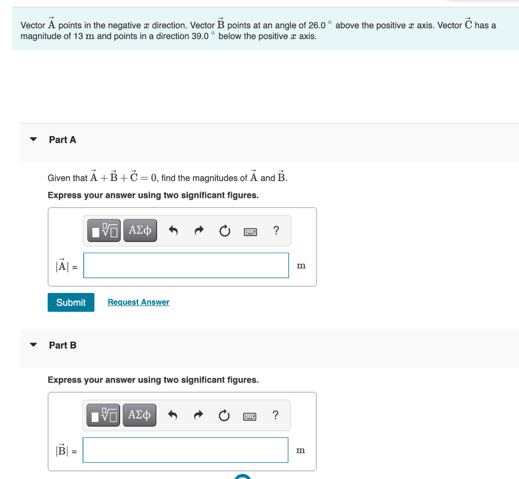 Solved Vector A points in the negative x direction. Vector B | Chegg.com