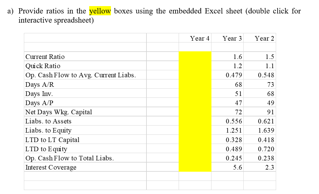Solved a) ﻿Provide ratios in the yellow boxes using the | Chegg.com