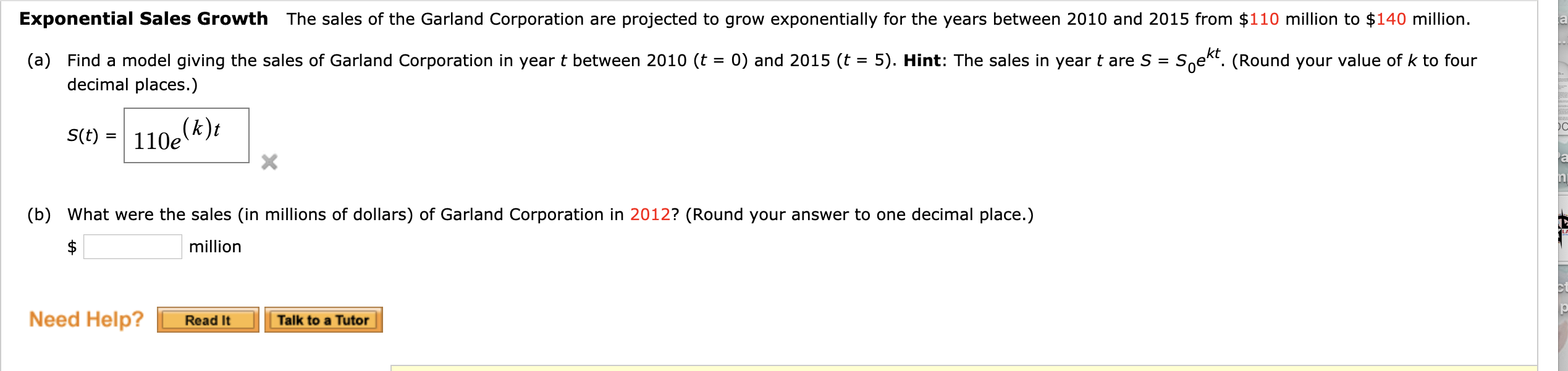 Solved Exponential Sales Growth The sales of the Garland | Chegg.com