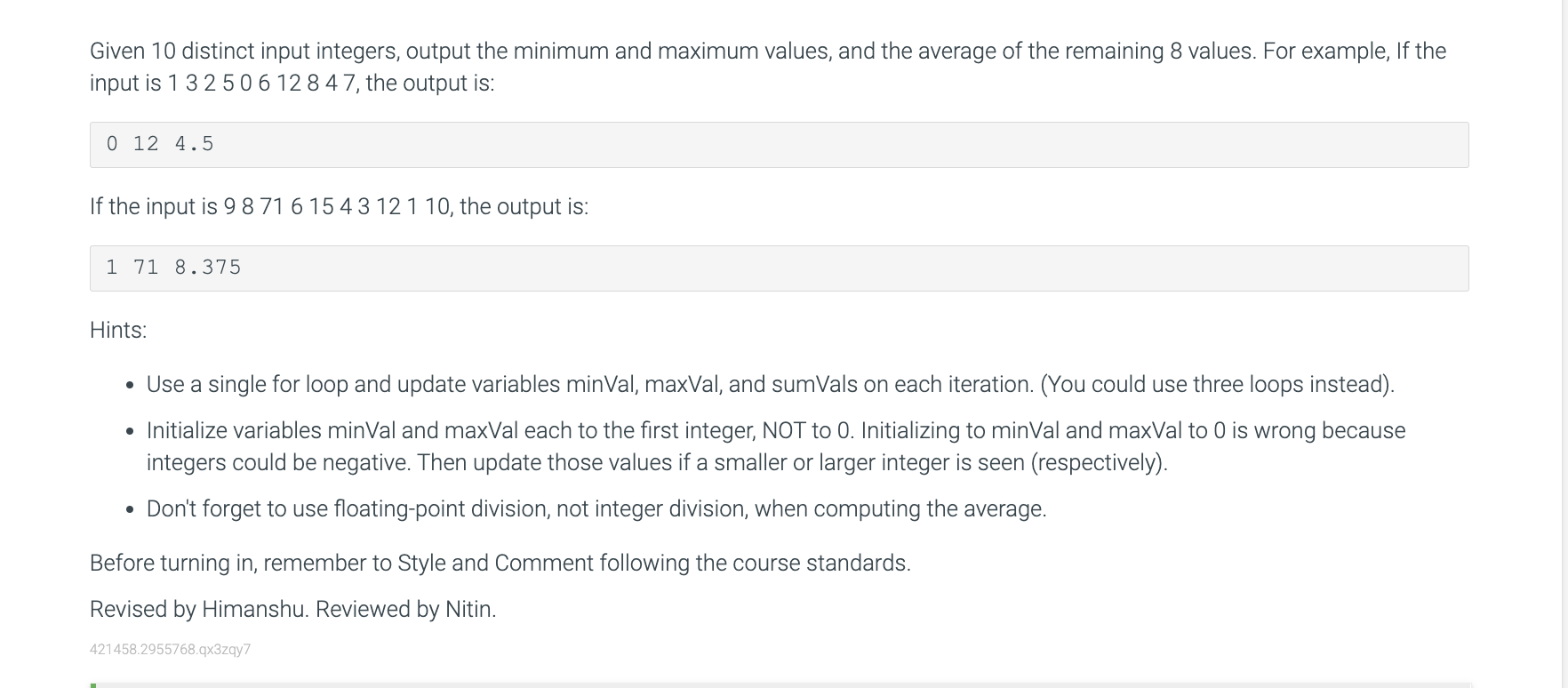 Solved Given 10 distinct input integers, output the minimum | Chegg.com