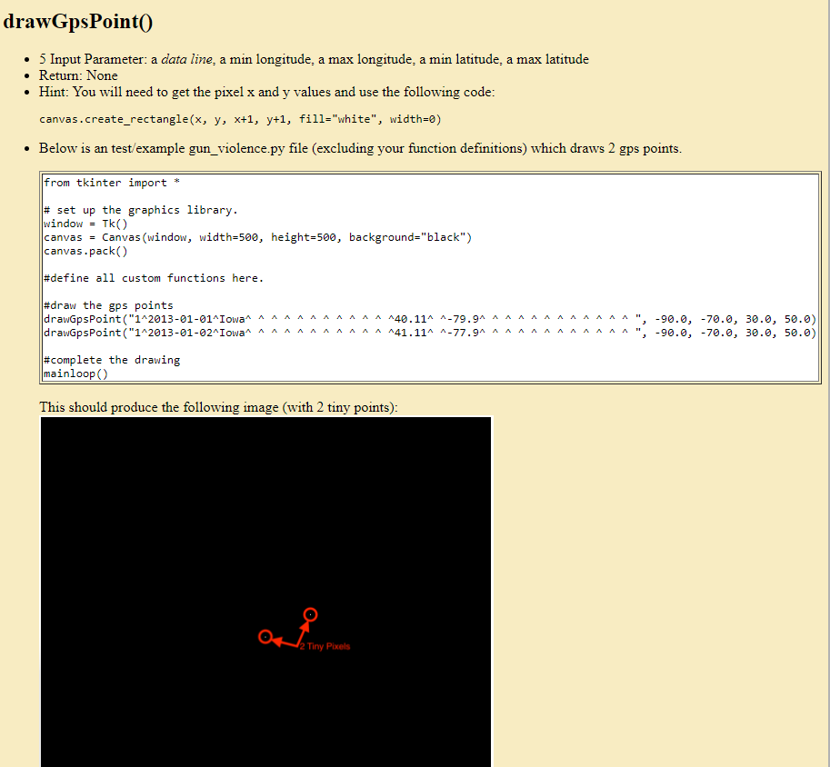 drawGpsPoint() • 5 Input Parameter: a data line, a | Chegg.com