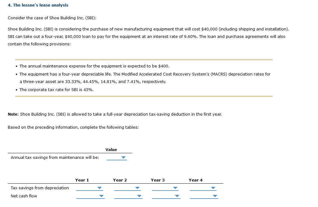 Solved 4. The lessee's lease analysis Consider the case of | Chegg.com