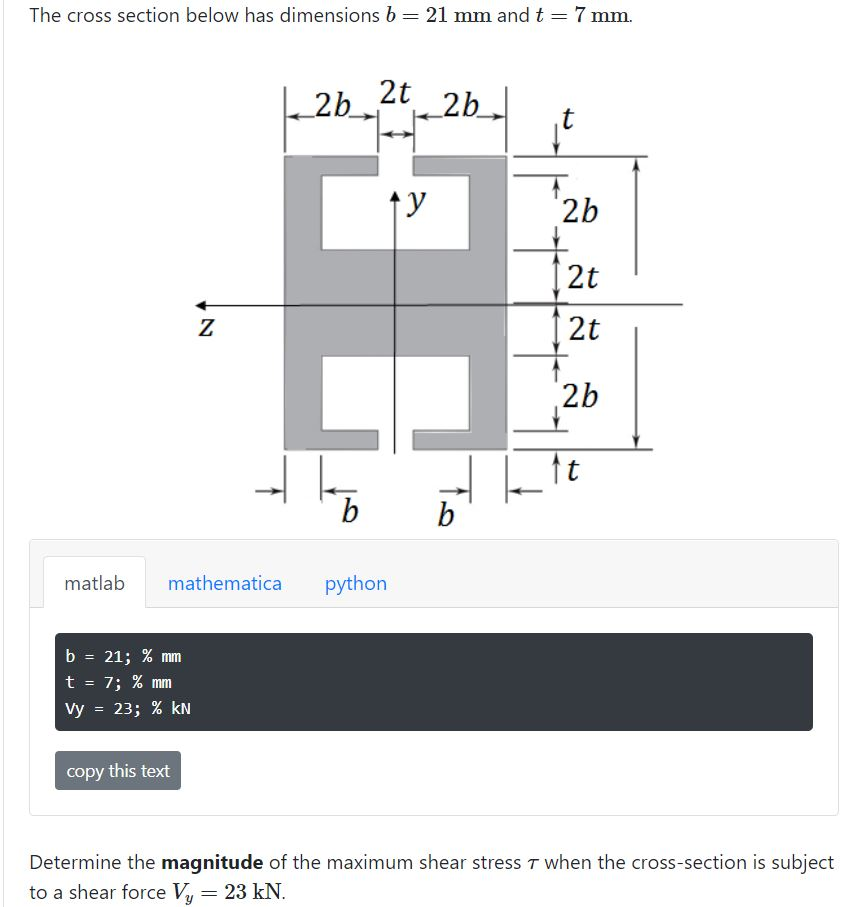 Solved The cross section below has dimensions b 21 mm and t7 | Chegg.com