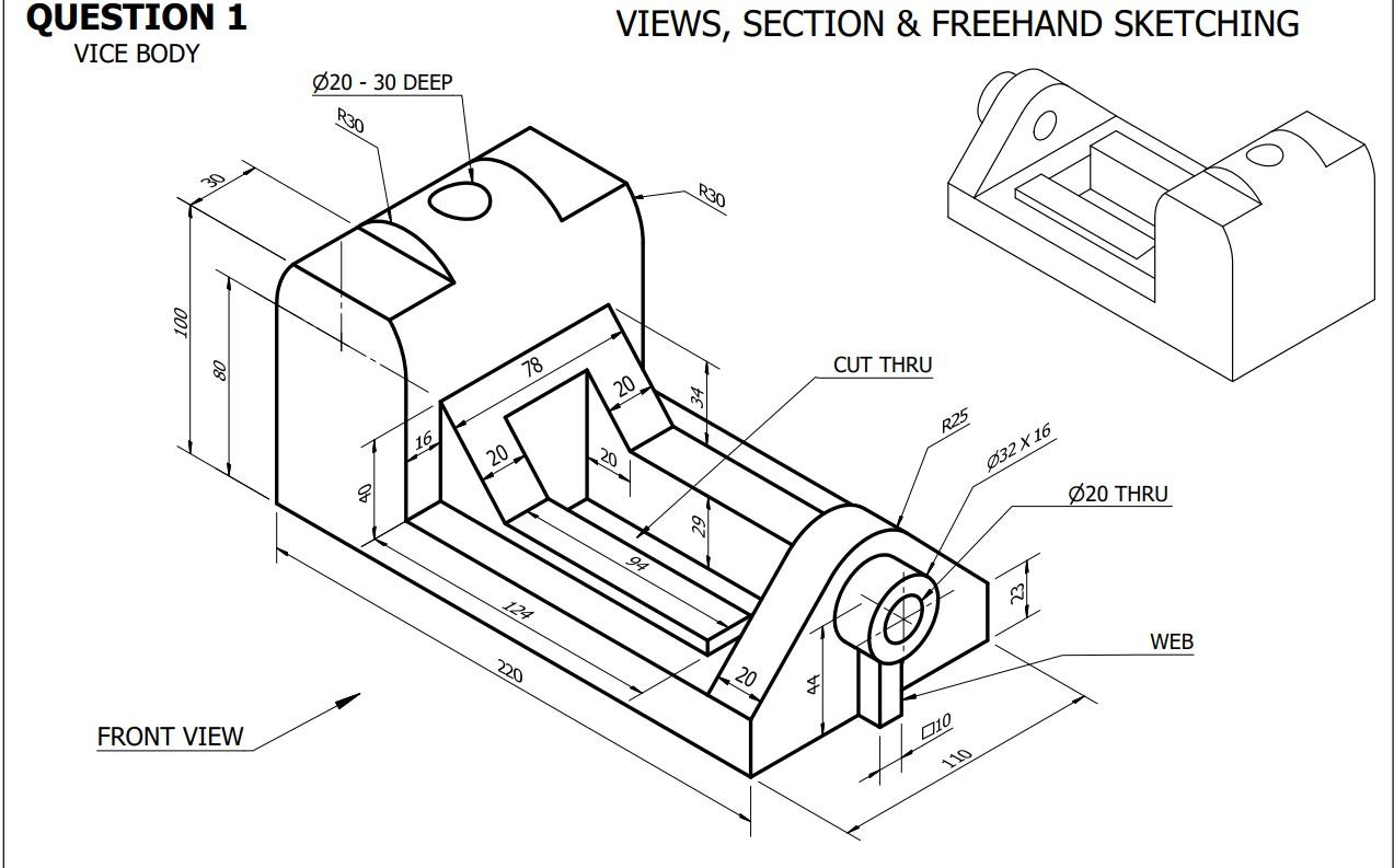 Solved using AutoCAD Mech Deduce & then drawing the 3 views | Chegg.com
