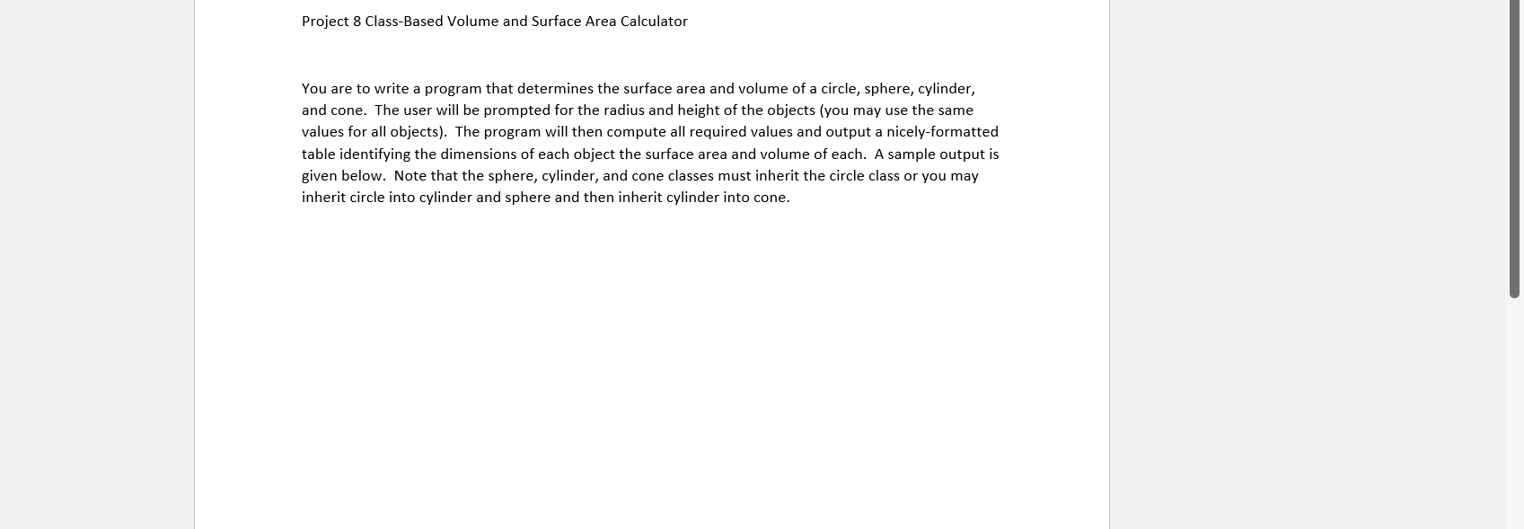 Solved Project 8 Class Based Volume And Surface Area Chegg