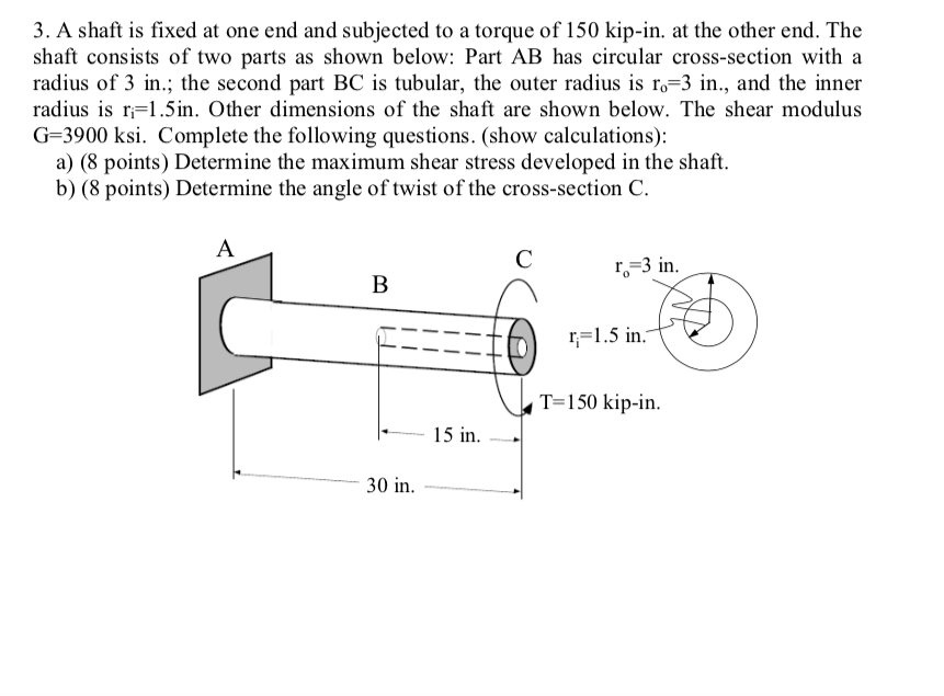 Solved 3. A shaft is fixed at one end and subjected to a | Chegg.com
