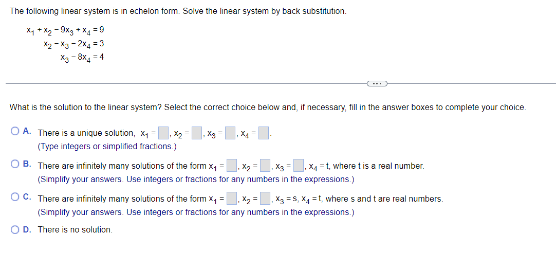 Solved The following linear system is in echelon form. Solve | Chegg.com