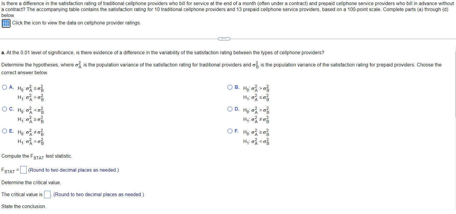 Solved \begin{tabular}{c|c} Type of Provider & Rating \\ | Chegg.com