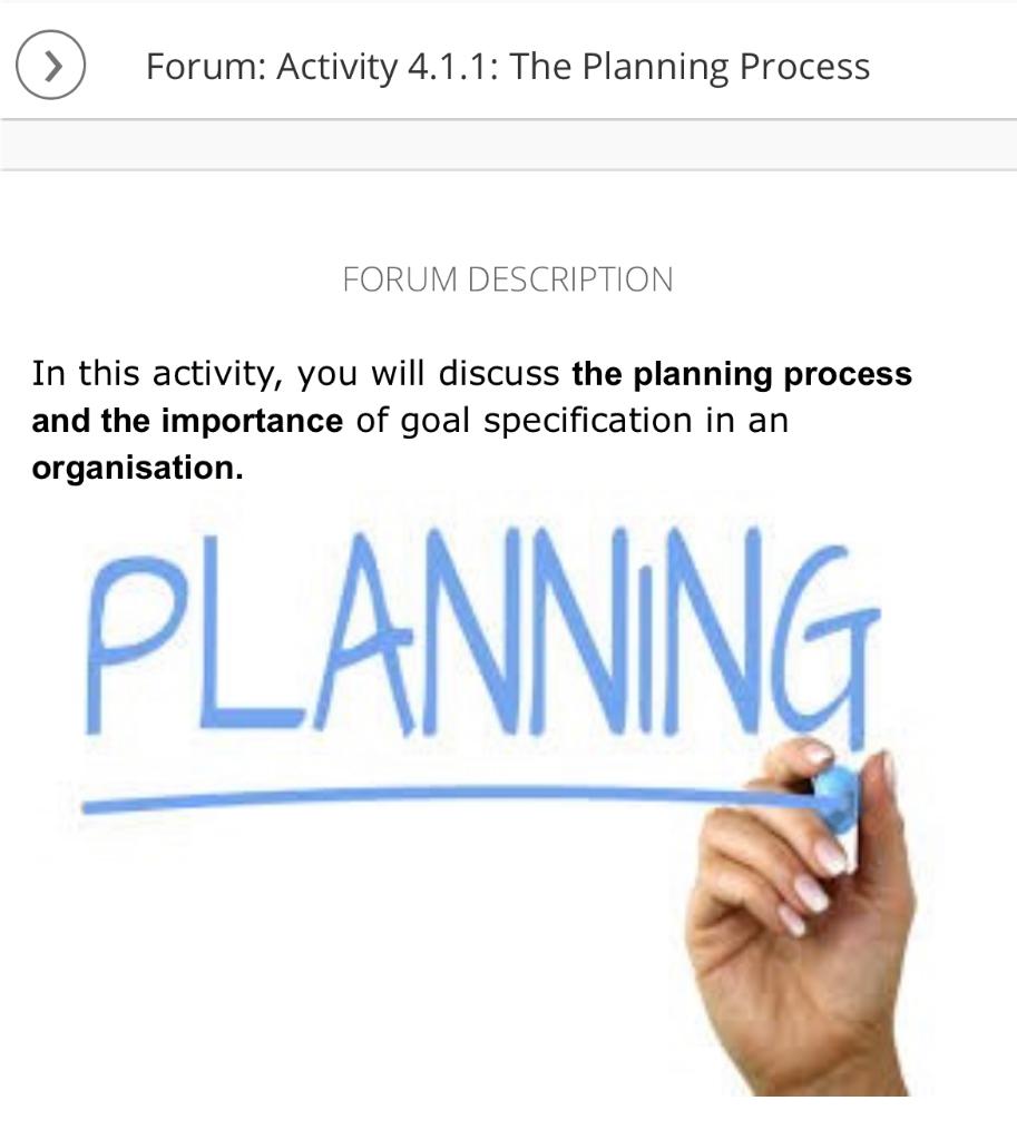 Forum: Activity 4.1.1: The Planning Process FORUM | Chegg.com