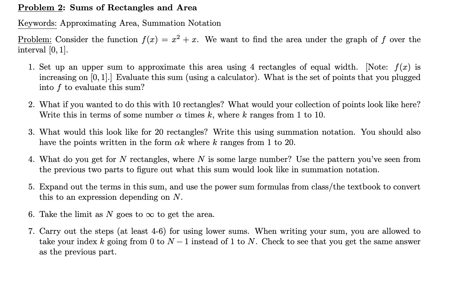Solved = Problem 2: Sums of Rectangles and Area Keywords: | Chegg.com