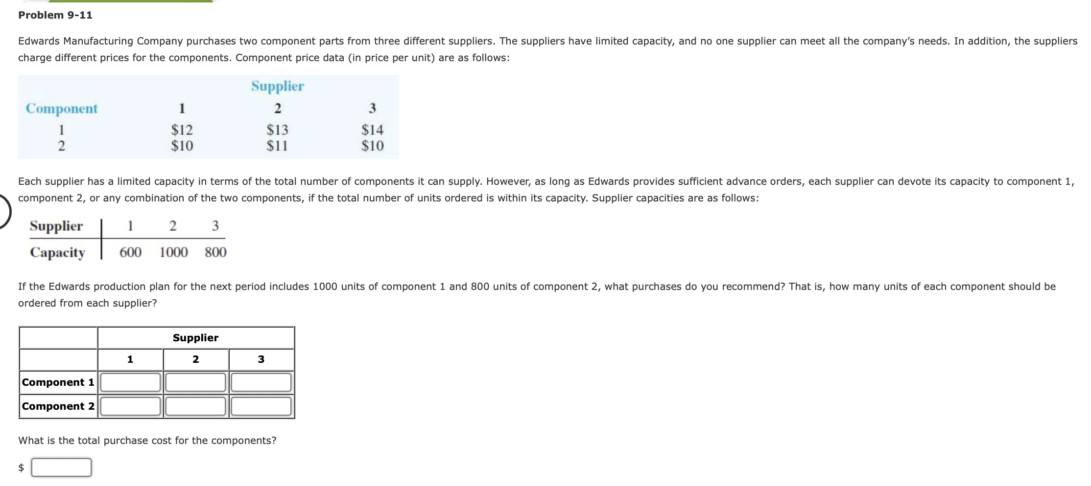 Solved Edwards Manufacturing Company purchases two component | Chegg.com