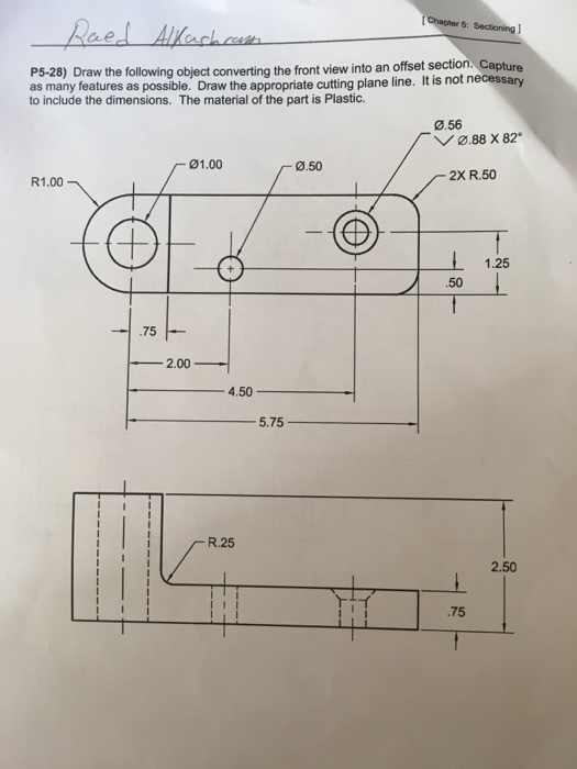 Solved Draw the following object converting the front view | Chegg.com