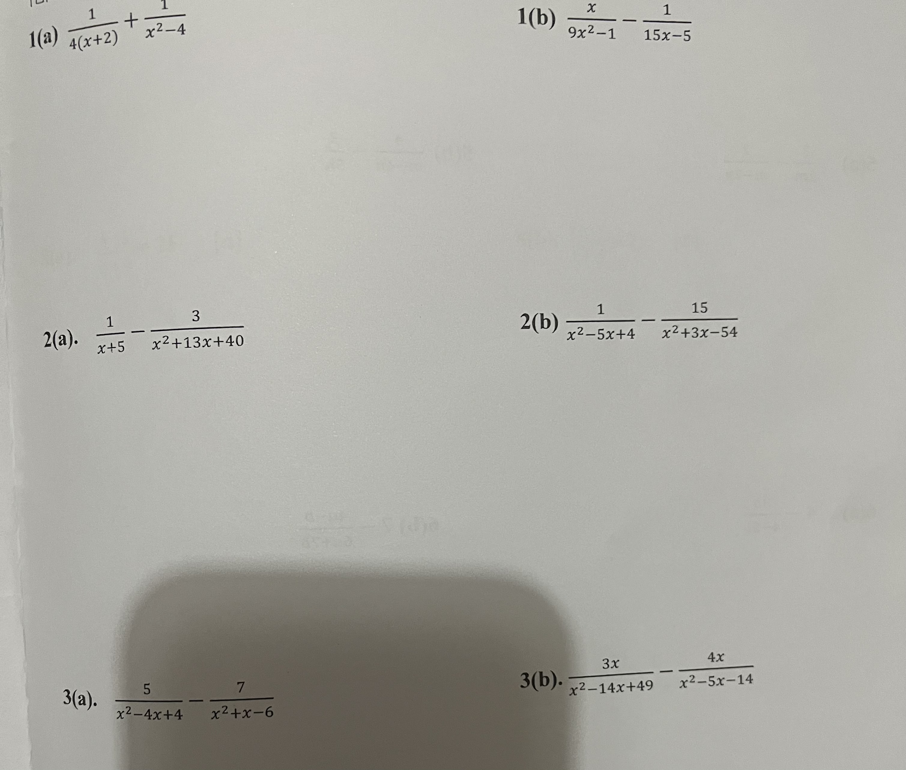 Solved 4(x+2)1+x2−41 1(b) 9x2−1x−15x−51 (a). x+51−x2+13x+403 | Chegg.com