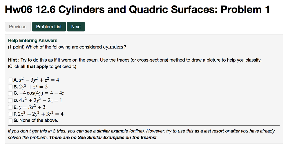 Solved Hw06 12.6 Cylinders and Quadric Surfaces: Problem 1 | Chegg.com