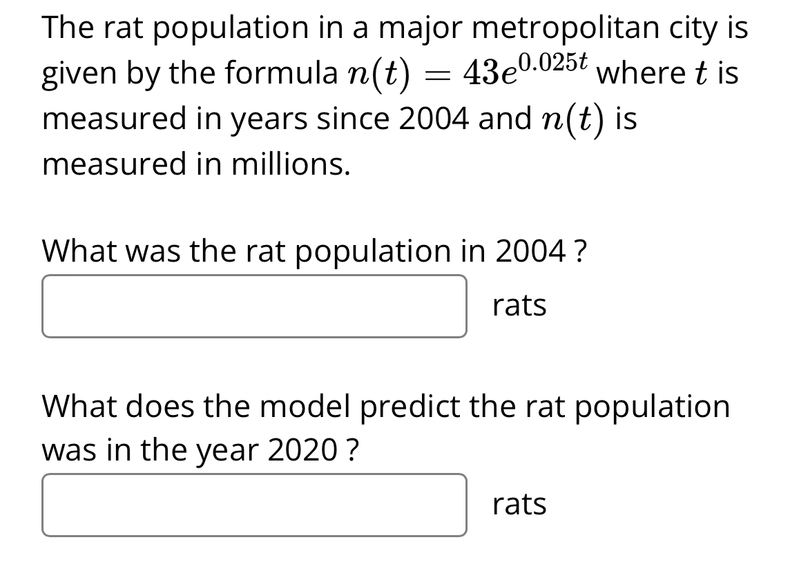 Solved The rat population in a major metropolitan city is | Chegg.com