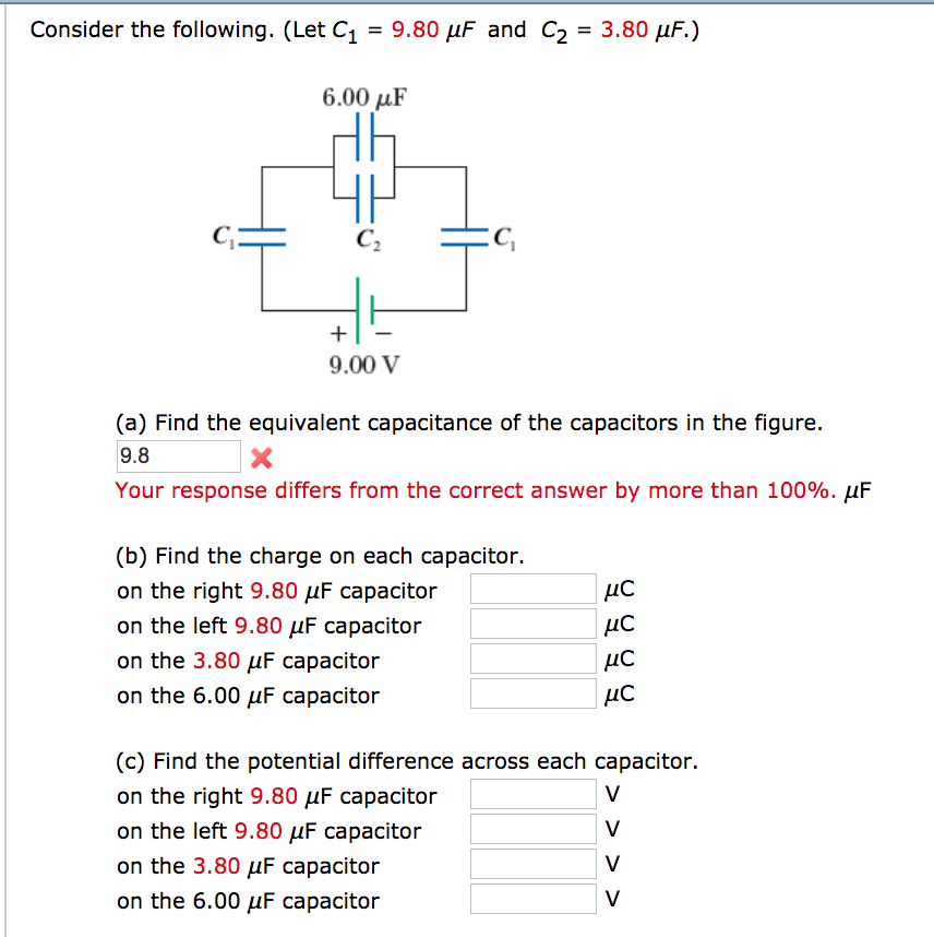 Solved Consider the following. (Let C1-9.80 μF and C2-3.80 | Chegg.com