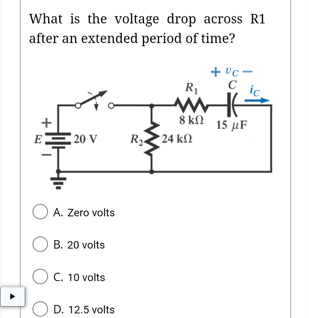 Solved What is the voltage drop across the resistor the | Chegg.com