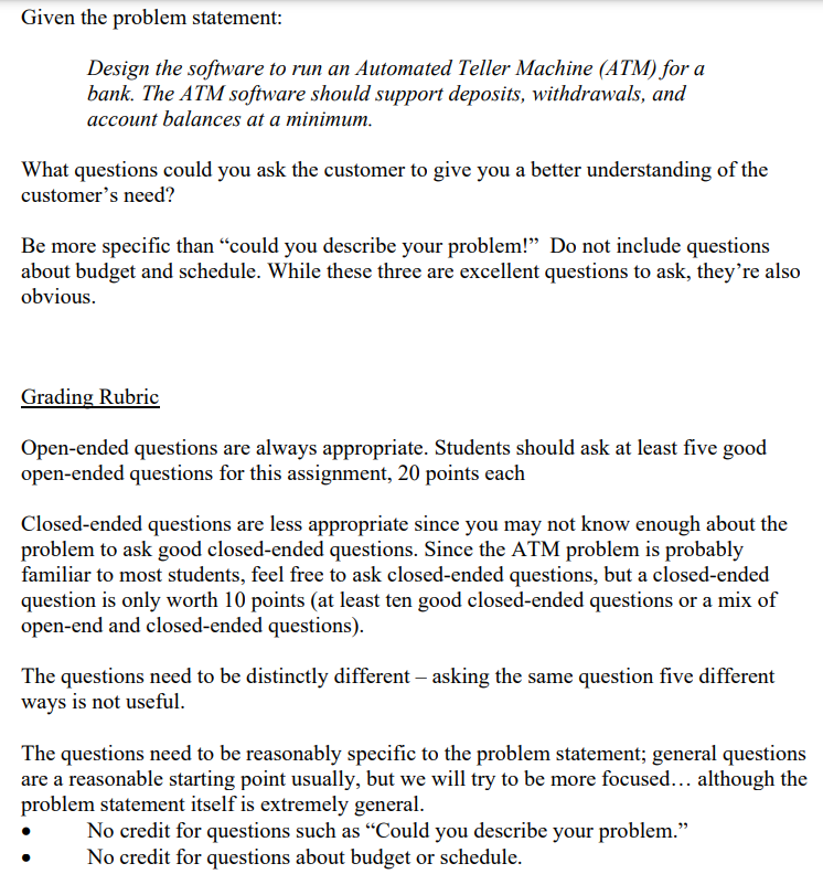 Solved Given the problem statement: Design the software to | Chegg.com