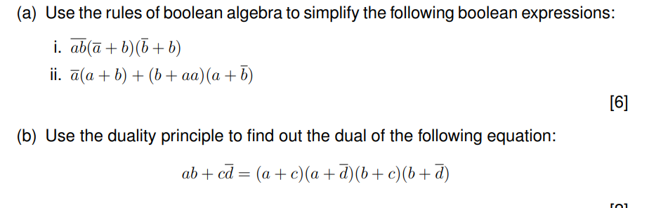 Solved (a) Use the rules of boolean algebra to simplify the | Chegg.com