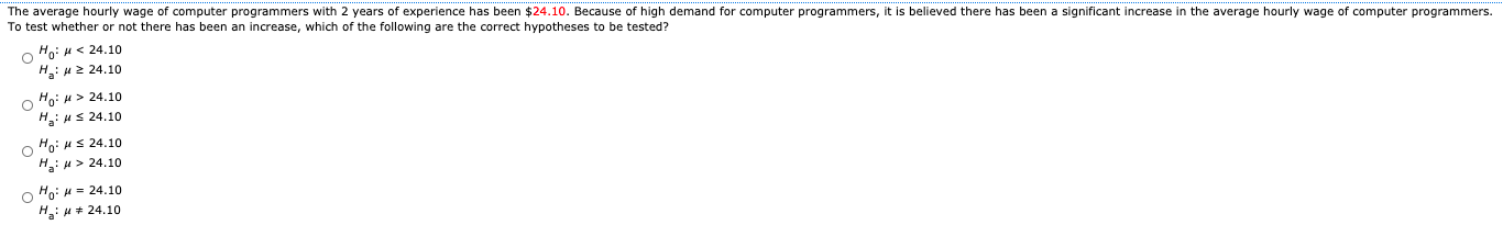 Solved The average hourly wage of computer programmers with | Chegg.com
