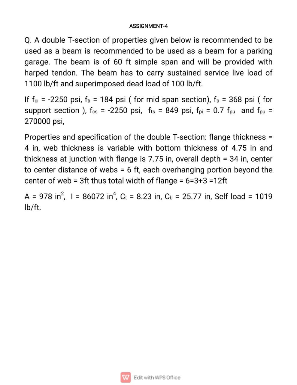 Solved ASSIGNMENT-4 Q. A double T-section of properties | Chegg.com