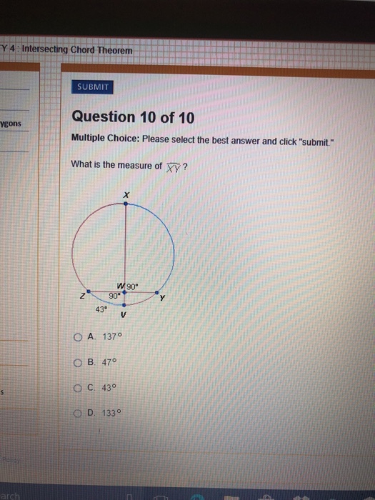Solved Y 4 Intersecting Chord Theorem SUBMIT Question 10 of | Chegg.com