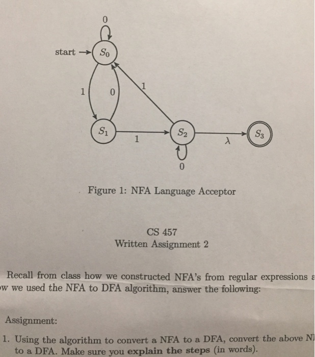Solved 0 start-So 0 ST Figure 1: NFA Language Acceptor CS | Chegg.com