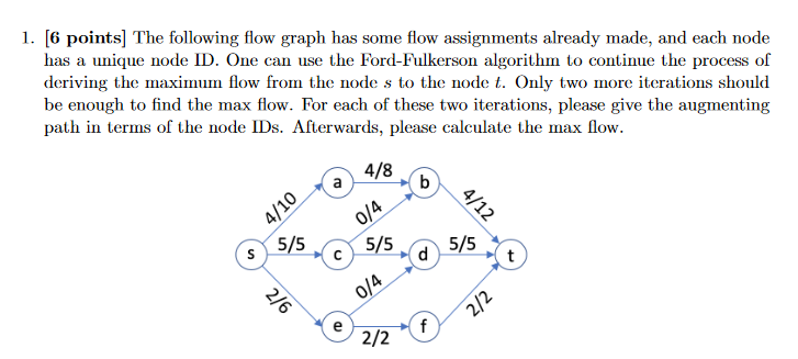 Solved 1. [6 points] The following flow graph has some flow | Chegg.com