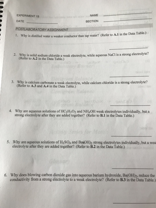 Solved EXPERIMENT 13 NAME SECTION DATE POSTLABORATORY | Chegg.com