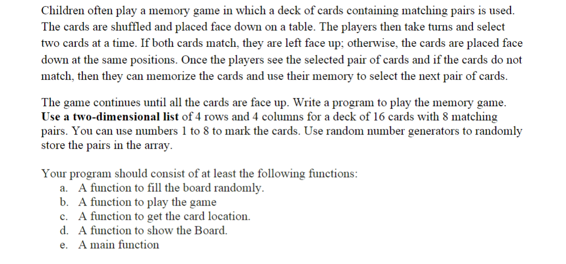 Solved Children often play a memory game in which a deck of | Chegg.com