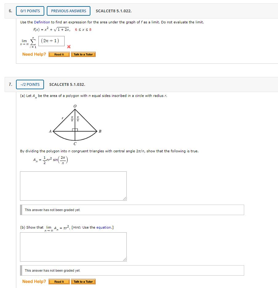 Solved 6. 0/1 POINTS || PREVIOUS ANSWERS SCALCET8 5.1.022. | Chegg.com