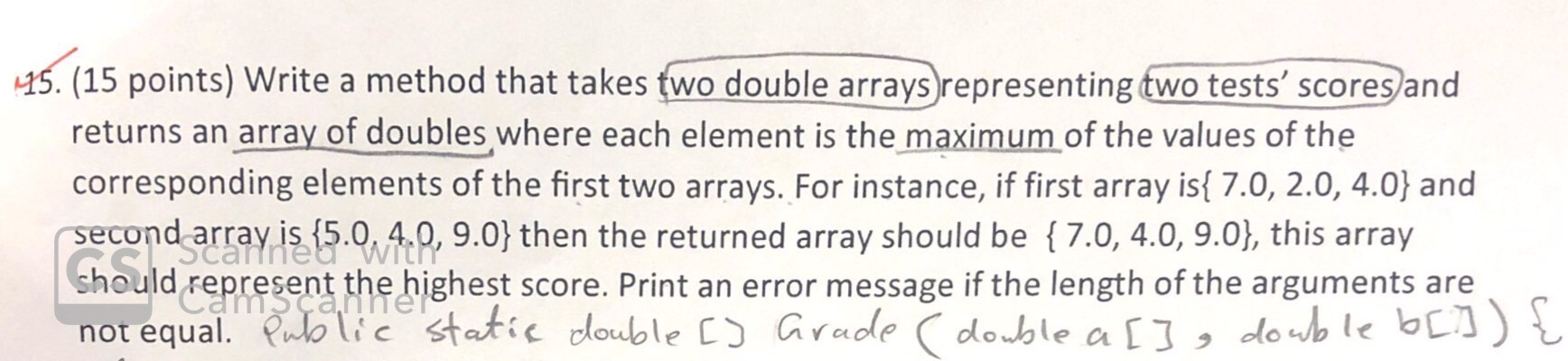 Solved 15. (15 points) Write a method that takes two double | Chegg.com