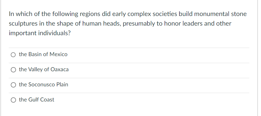 Solved In which of the following regions did early complex | Chegg.com