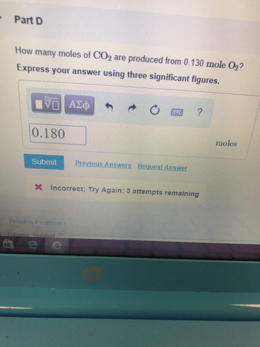 Part D How many moles of CO2 are produced from 0.130 | Chegg.com