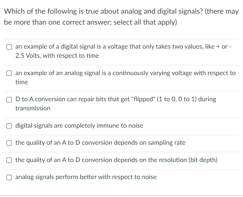 Solved Which of the following is true about analog and | Chegg.com