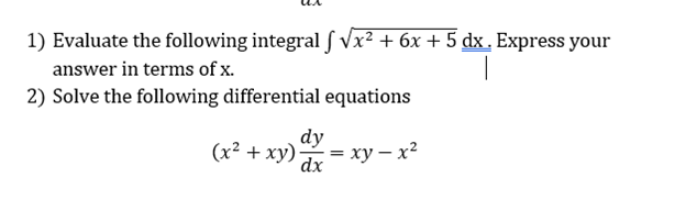 Solved answer in terms of x. 2) Solve the following | Chegg.com